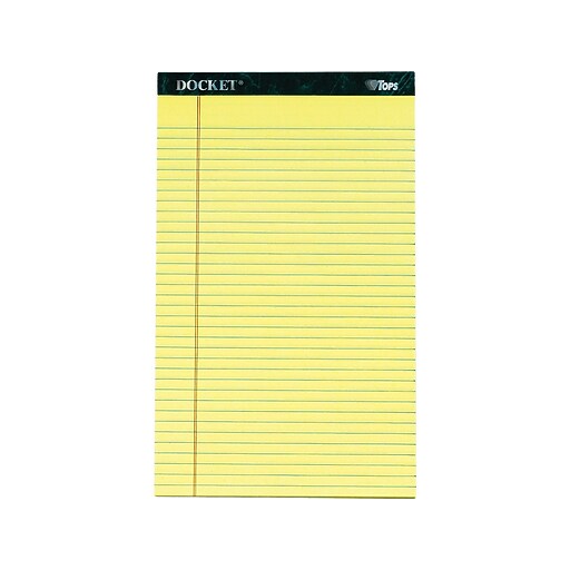 TOPS® Docket Notepad, 8-1/2" x 14", Legal Rule, Canary, Rigid Back, 50 ...
