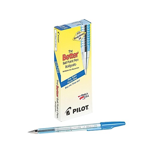 Pilot Better Ballpoint Pens, Fine Point, Blue Ink, Dozen (36011) | Staples