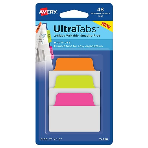 Avery UltraTabs Repositionable Multiuse Tabs, 2" x 1.5", Neon, 8 Tabs ...