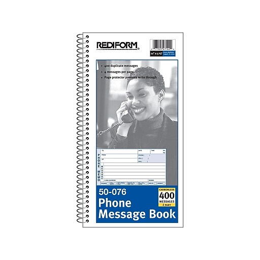 Rediform Phone Message Pad, 3" x 5", White/Blue, 100 Sheets/Pad (50076 ...