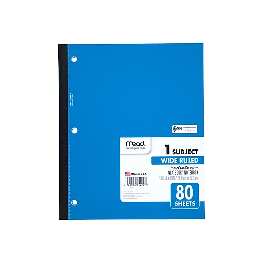 Mead Wireless Neatbook 1 Subject Notebooks 8 X 10 5 Wide Ruled 80