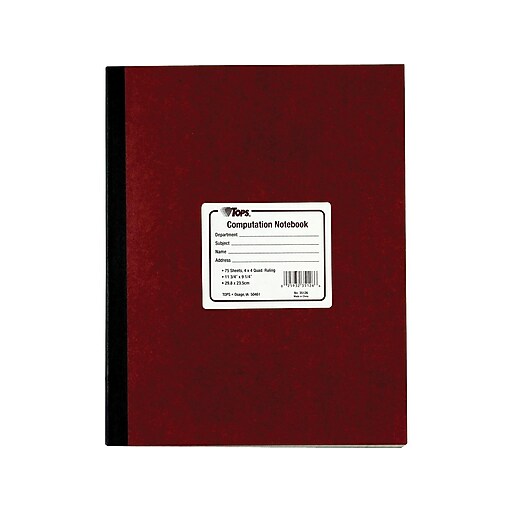 TOPS Computation Notebooks, 9.5" x 11.75", Quad, 75 Sheets, Red (35126 ...