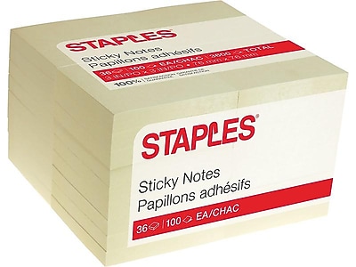 Staples Stickies Standard Notes 3 x 3 100 Sh./Pad 36 Pads/PK (S-33YR36)