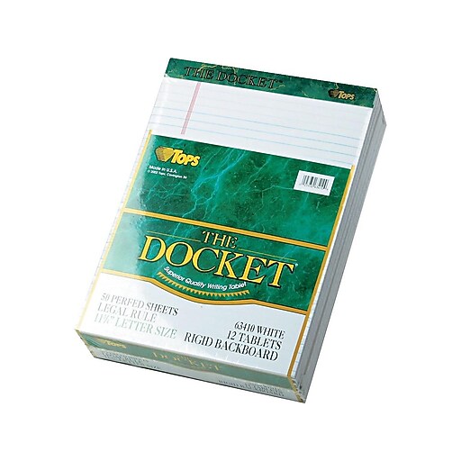 TOPS® Docket Notepad, 8-1/2" x 11-3/4", Legal Rule, White, Rigid Back ...