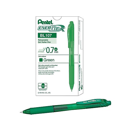 Pentel EnerGel-X RollerGel Retractable Gel Pens, Medium Point, Green ...