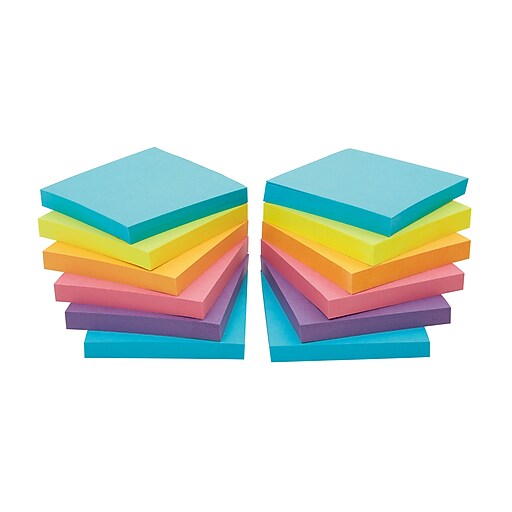 Staples Notes, 3" x 3", Sorbet Collection, 100 Sheet/Pad, 12 Pads/Pack ...