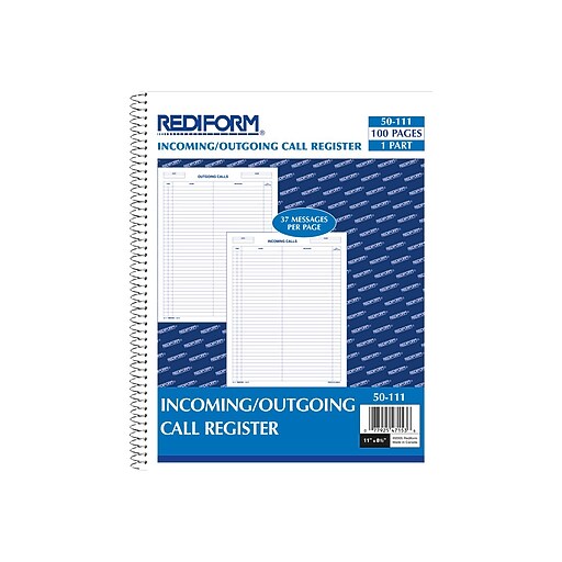 Rediform Incoming/Outgoing Call Register, 8.5" x 11", White, 100 Sheets ...