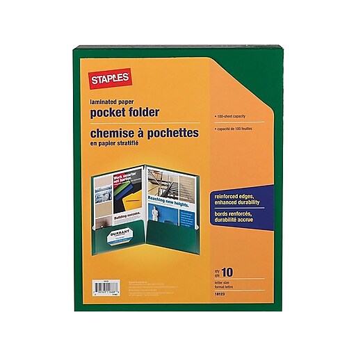Staples 2-Pocket Laminated Folders, Green, 10/Pack (18123-US) | Staples Staples 2-Pocket Laminated Folders, Green, 10/Pack (18123-US) | Staples