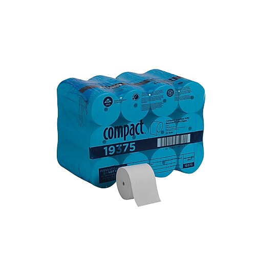 Compact Recycled Coreless Toilet Paper, 2-Ply, White, 1000 Sheets/Roll ...