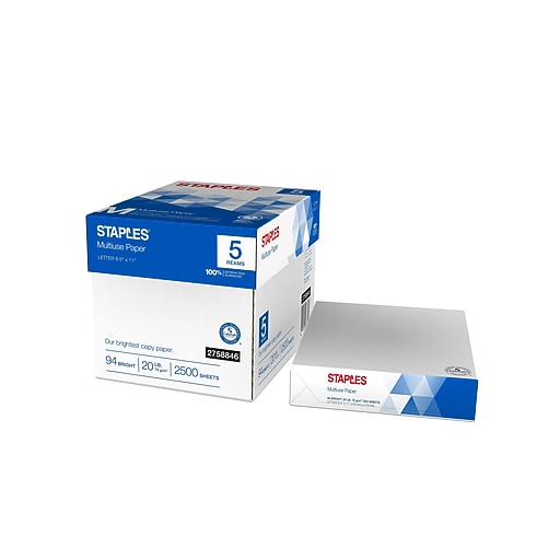 Staples Multiuse Copy Paper, 8.5" x 11", 20 lbs., 94 Brightness, 500 ...