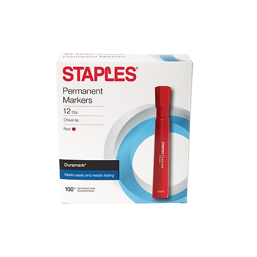 Staples DuraMark Permanent Markers, Medium Point, Red, 12/Pack (18892 ...