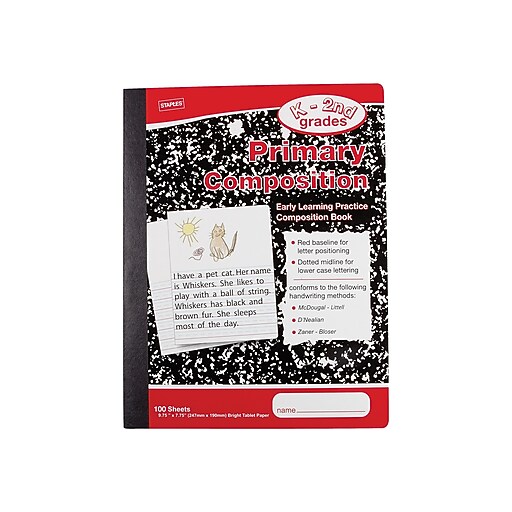 Staples® Composition Notebooks, 7.5" x 9.75", Primary Ruled, 100 Sheets ...