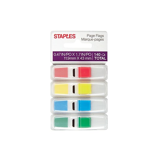 Staples Stickies Page Flags, 0.47" Wide, Assorted Colors, 140/Pack ...