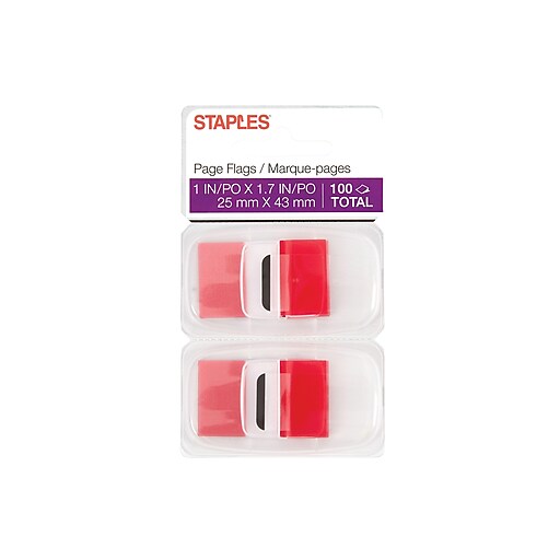 Staples Stickies Page Flags with Pop-Up Dispenser, 1" Wide, Red, 100 ...