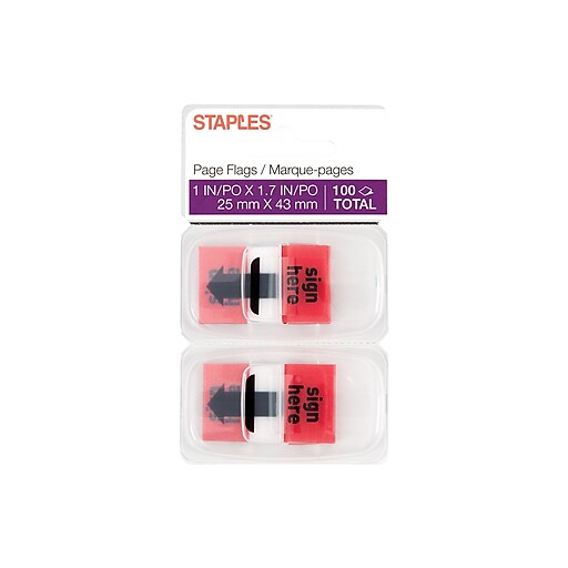 Staples Stickies Sign Message Flags, Red, 1" Wide, 100/Pack (14112 ...