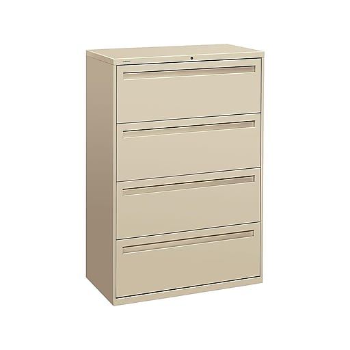 HON Brigade 700 Series 4-Drawer Lateral File Cabinet, Locking, Putty ...