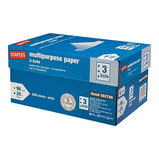 Staples 8.5" x 11" 3-Hole Punch Multipurpose Paper, 20 lbs., 96 ...