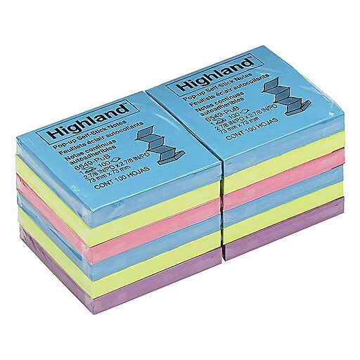 Highland Pop-up Notes, 3" x 3", Assorted Collection, 100 Sheet/Pad, 12 ...