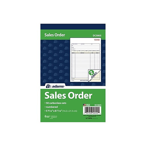 Adams 2-Part Carbonless Sales Orders, 8.44"L x 5.56"W, 50 Sets/Book ...