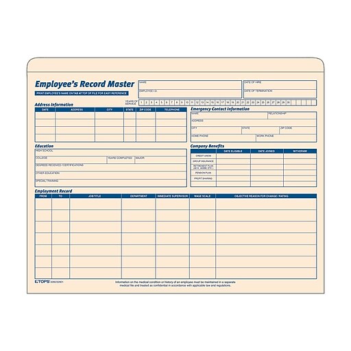TOPS Employee Record Master File, 20/Pack (TOP 3280) | Staples