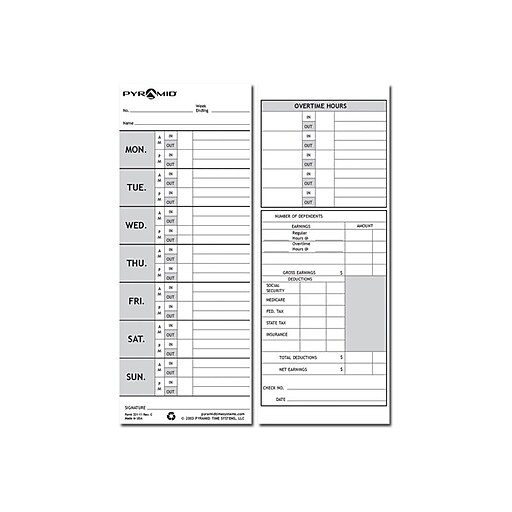 Pyramid Time Cards 1000/2000 Time Clock, 100/Pack (331-11) | Staples