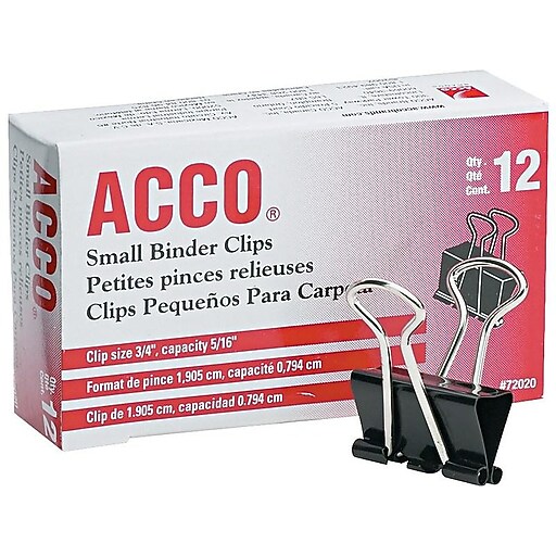 ACCO Small Binder Clips, Black, 12/Box (A7072020) | Staples