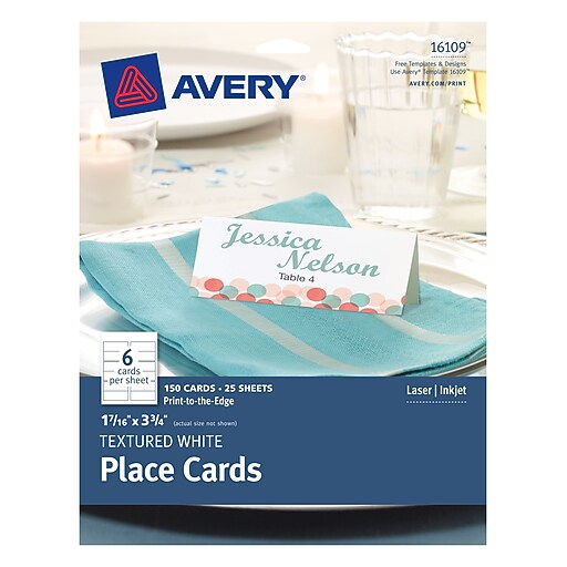 Avery Place Card, 1.44" x 3.75", Textured White, Inkjet/Laser, 150/Pack ...