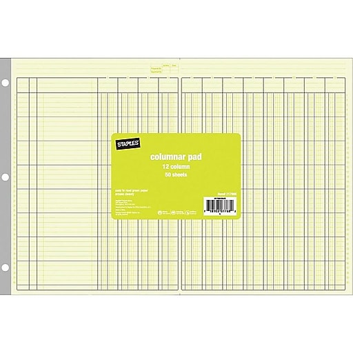 Staples® Columnar Book, 12 Columns, 16.31" x 11", Green, 50 Sheets/Book ...