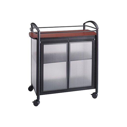 Safco Impromptu 34"W x 21.25"D Laminate Refreshment Cart, Black/Cherry ...