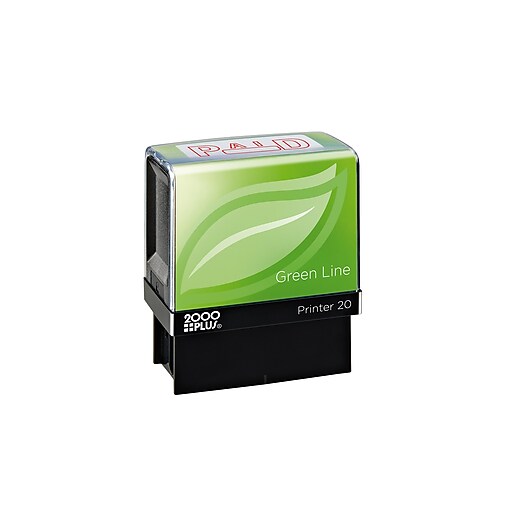 2000 Plus Green Line Pre-Inked Stamp, PAID, Red Ink (098370) | Staples