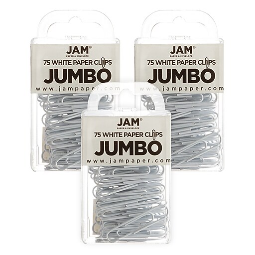 JAM Paper Jumbo Paper Clips, White, 3 Packs of 75 (2184934B) | Staples