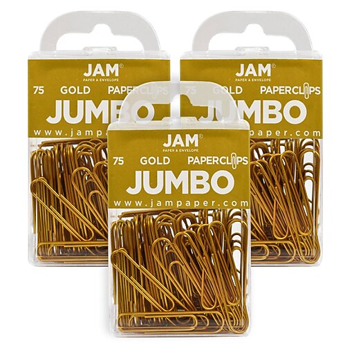 JAM Paper Jumbo Paper Clip, Gold, 3 Pack of 75 (21832060B) | Staples