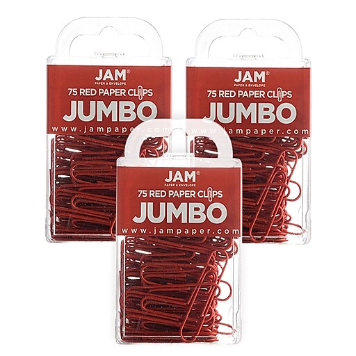 JAM Paper Jumbo Paper Clip, Red, 3Packs of 75 (2183754B) | Staples
