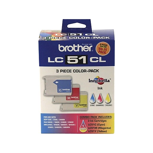 Brother LC51 Cyan/Magenta/Yellow Standard Yield Ink Cartridge, 3/Pack ...