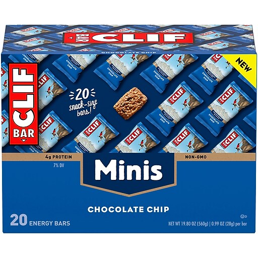 Clif Mini Energy Bars, Chocolate Chip, 1.0 oz., 20/Box (CCC37654) | Staples