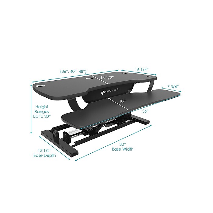 VersaDesk PowerPro 48 W Electric Adjustable Standing Desk Converter Black SP7644824 00 01 Staples