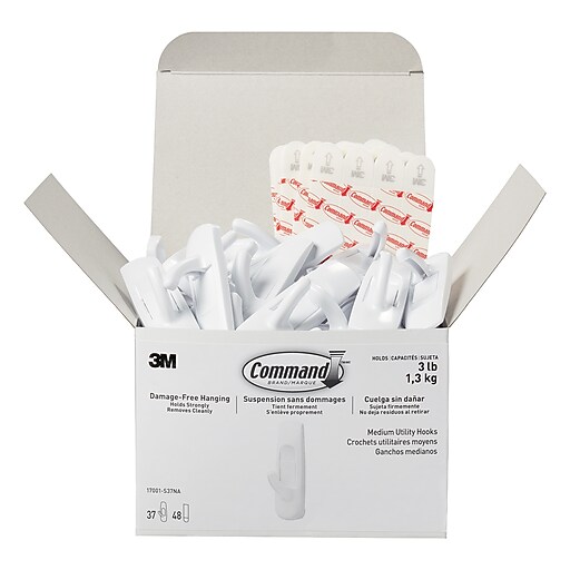 Command Medium Utility Hooks, 3 lb., White, 37/Pack (17001-S37NA) | Staples