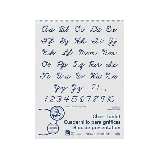 Pacon Classroom Cursive Cover Chart Tablet, 32" x 24", Unruled, White ...