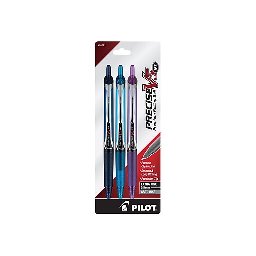 Pilot Precise V5 RT Retractable Rollerball Pen Extra Fine Point Assorted Ink 3 Pack 10771 Staples