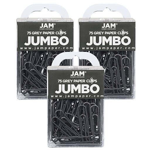 JAM Paper Jumbo Paper Clips, Grey, 3 Packs of 75 (21830628B) | Staples