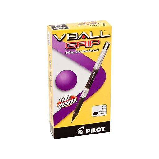 Pilot VBall Grip Rollerball Pens, Fine Point, Black Ink, Dozen (35570 ...