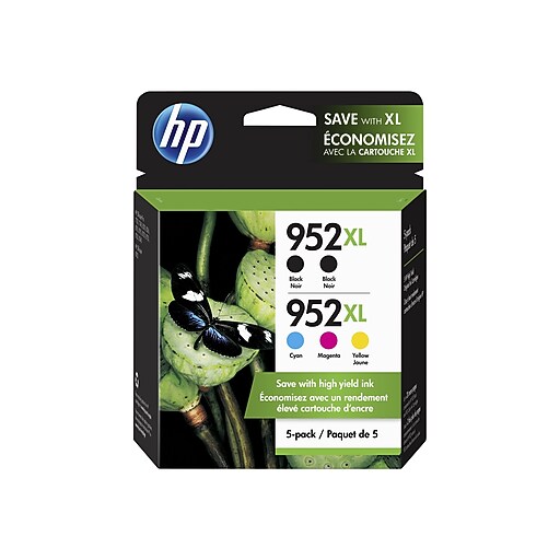 HP 952XL Black/Cyan/Magenta/Yellow High Yield Ink Cartridge, 5/Pack ...