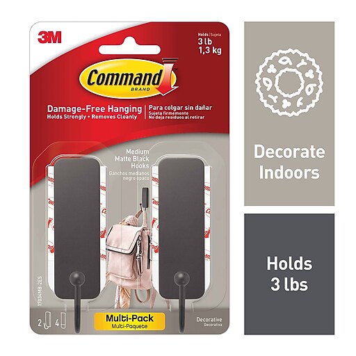 Command™ Medium Designer Hooks, Matte Black, 2 Hooks/Pack (17034MB-2ES ...