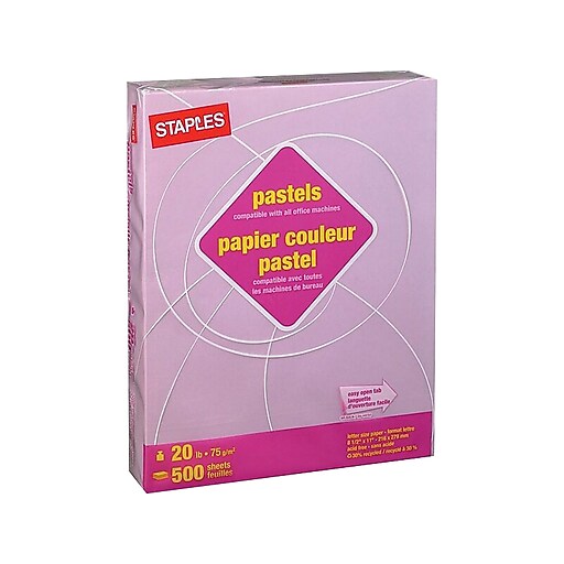Staples Pastel 30% Recycled Multipurpose Colored Paper, 20 Lbs., 8.5" x ...
