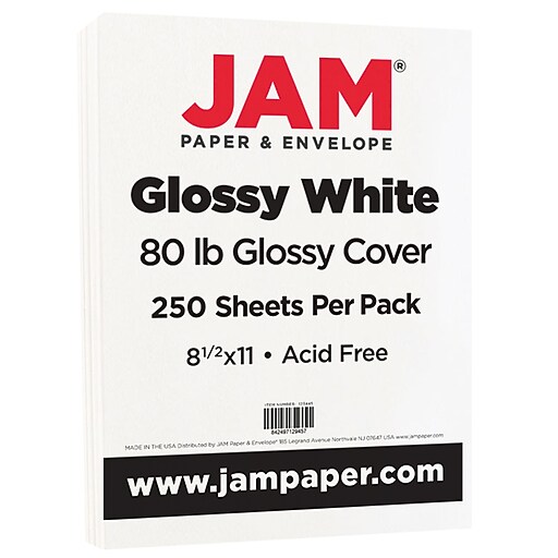 JAM Paper 80 lb. Cardstock Paper, 8.5" x 11", White Glossy, 250 Sheets ...