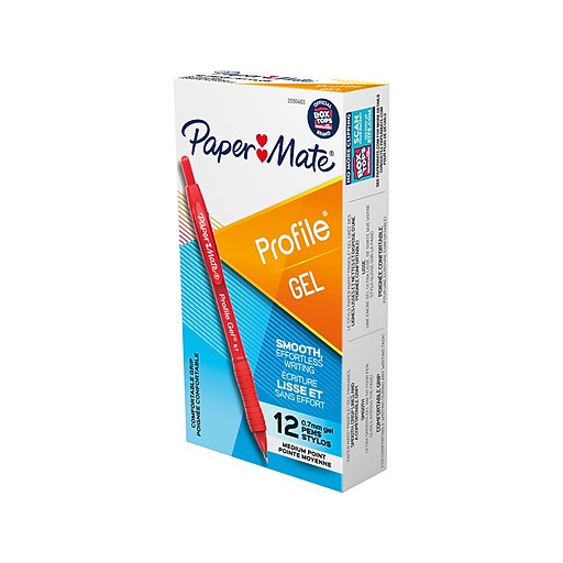 Paper Mate Profile Retractable Gel Pen, Medium Point, Red Ink, Dozen ...