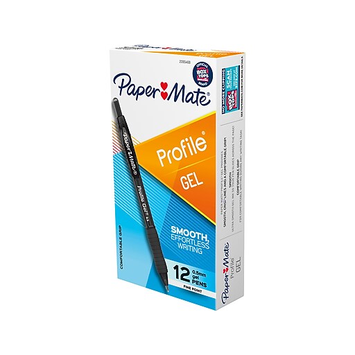 Paper Mate Profile Retractable Gel Pen, Fine Point, Black Ink, Dozen ...