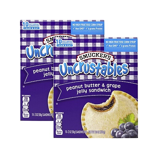 Smuckers Uncrustables Peanut Butter/Grape Jelly Sandwich, 2 oz., 2/Box ...
