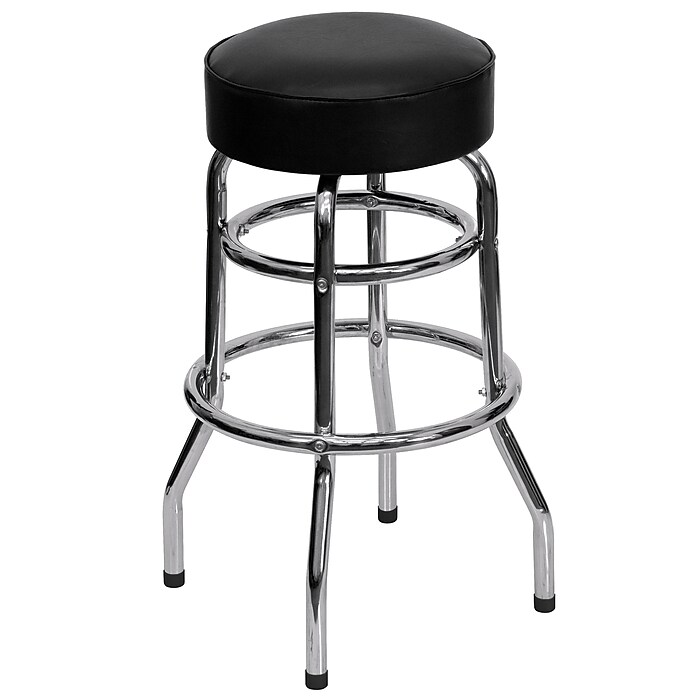 Flash Furniture Bruno Traditional Metal Double Ring Barstool without Back Black XUD100