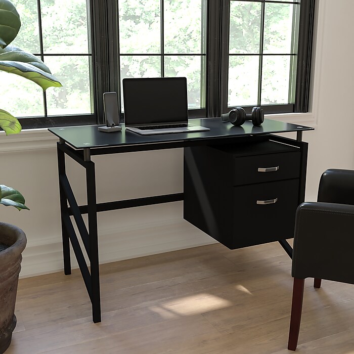 Staples glass top desk store